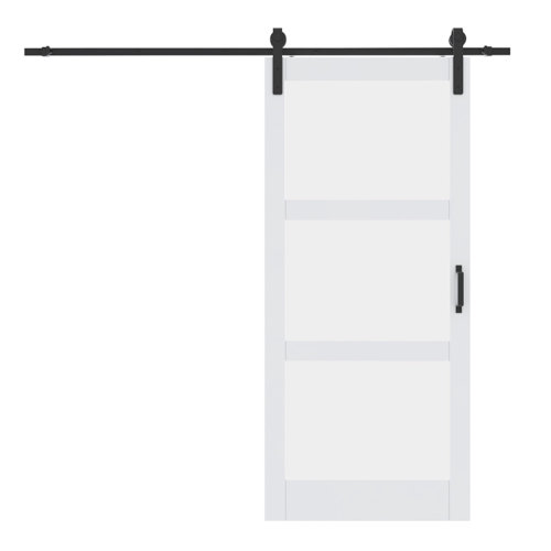Win Stellar Paneled Wood And Frosted Glass Barn Door With Installation